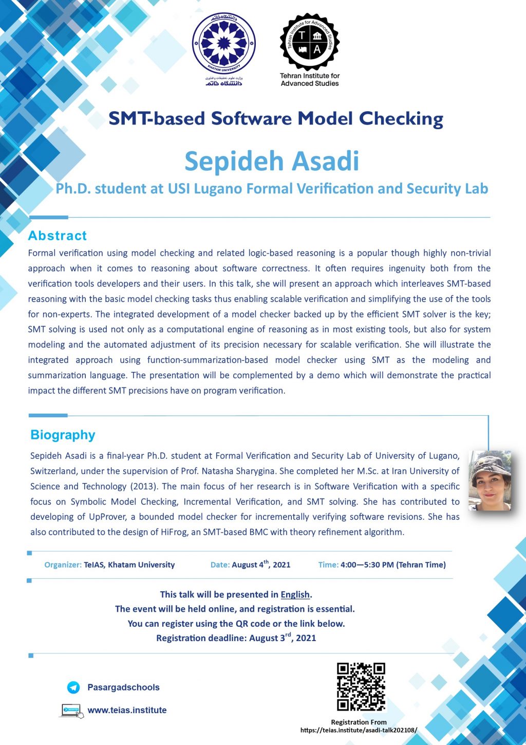SMT-based Software Model Checking __ Sepideh Asadi - TEIAS | Tehran Institute for Advanced Studies